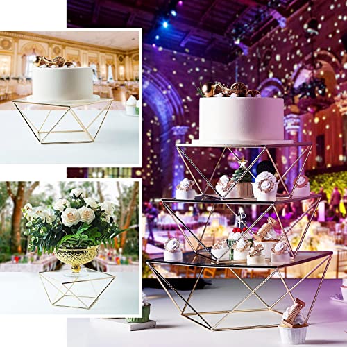 Efavormart 10" Square Gold Metal Geometric Cake Stand Gold Cake Riser with Glass Top Glossy Metallic Finish for Dessert Cupcake Pastry Candy Display Plate Event, Birthday Party