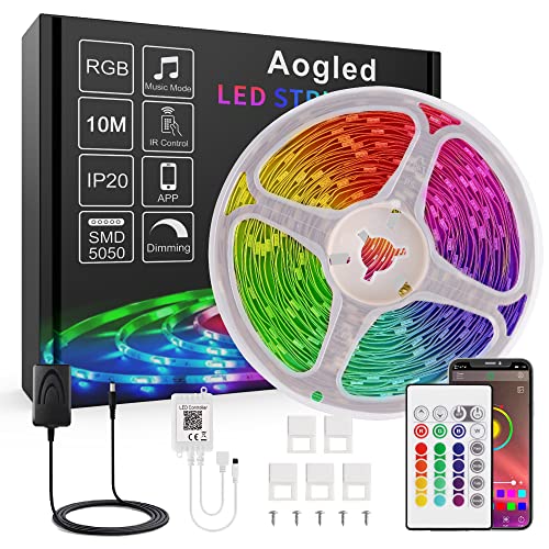 Aogled LED Strip Lights 32.8Ft Dimmable: RGB Music Sync Strip Lighting with App & 24-Key Remote Control,Color Changing LED Lights for Bedroom Decor,5050 SMD Light Strips for Home, Kitchen, Party
