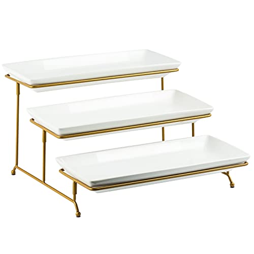 YHOSSEUN Large Tiered Serving Stand with Platters 3 Tier Serving Stand Serving Tray for Dessert Server Display Collapsible Sturdier Metal Rack