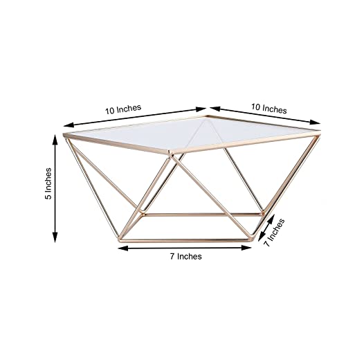 Efavormart 10" Square Gold Metal Geometric Cake Stand Gold Cake Riser with Glass Top Glossy Metallic Finish for Dessert Cupcake Pastry Candy Display Plate Event, Birthday Party