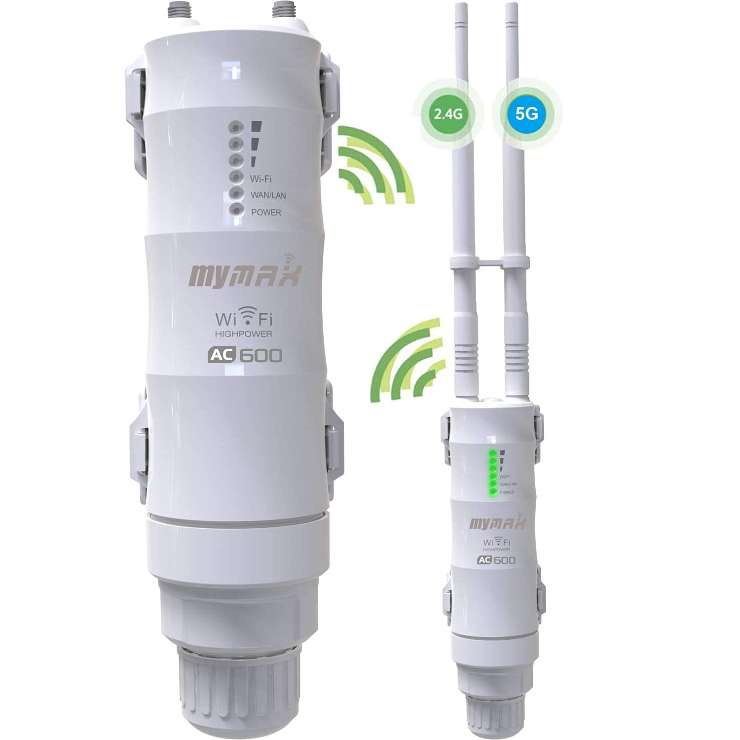 AC600 Long Range Outdoor WiFi Extender with Ethernet Port, MyMAX WN570HA1 Dual-Band 2.4+5GHz 600Mbps Weatherproof Outside PoE Access Point/Wireless Repeater/Signal Booster Amplifier in 2-Antenna