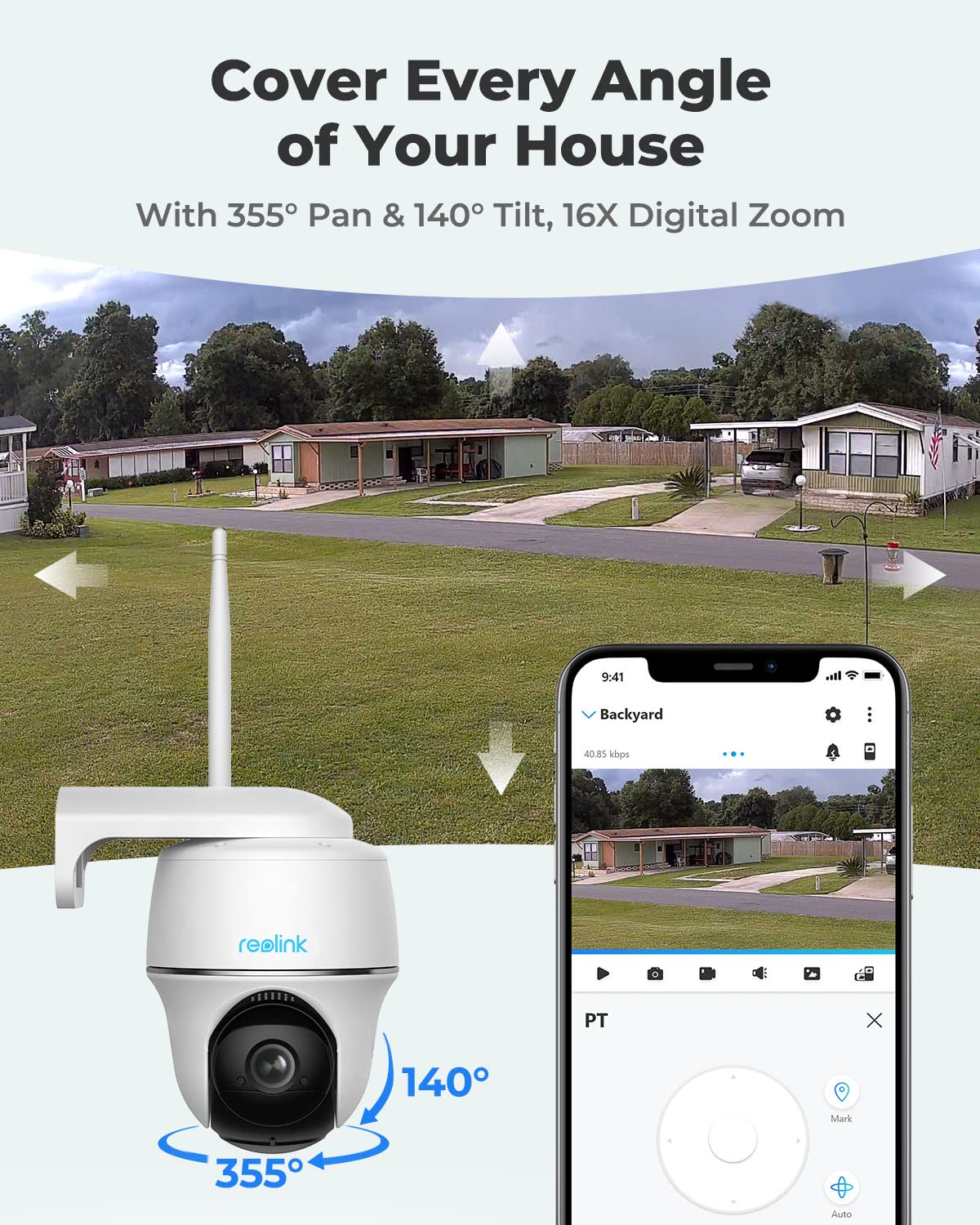 REOLINK 2K Cameras for Home Security Outside, Battery/Solar Powered, Smart Detection, 2-Way Audio, Compatible with Alexa, No Hub Needed, Local SD Storage, Argus PT+ Argus 2E+ Solar Panel