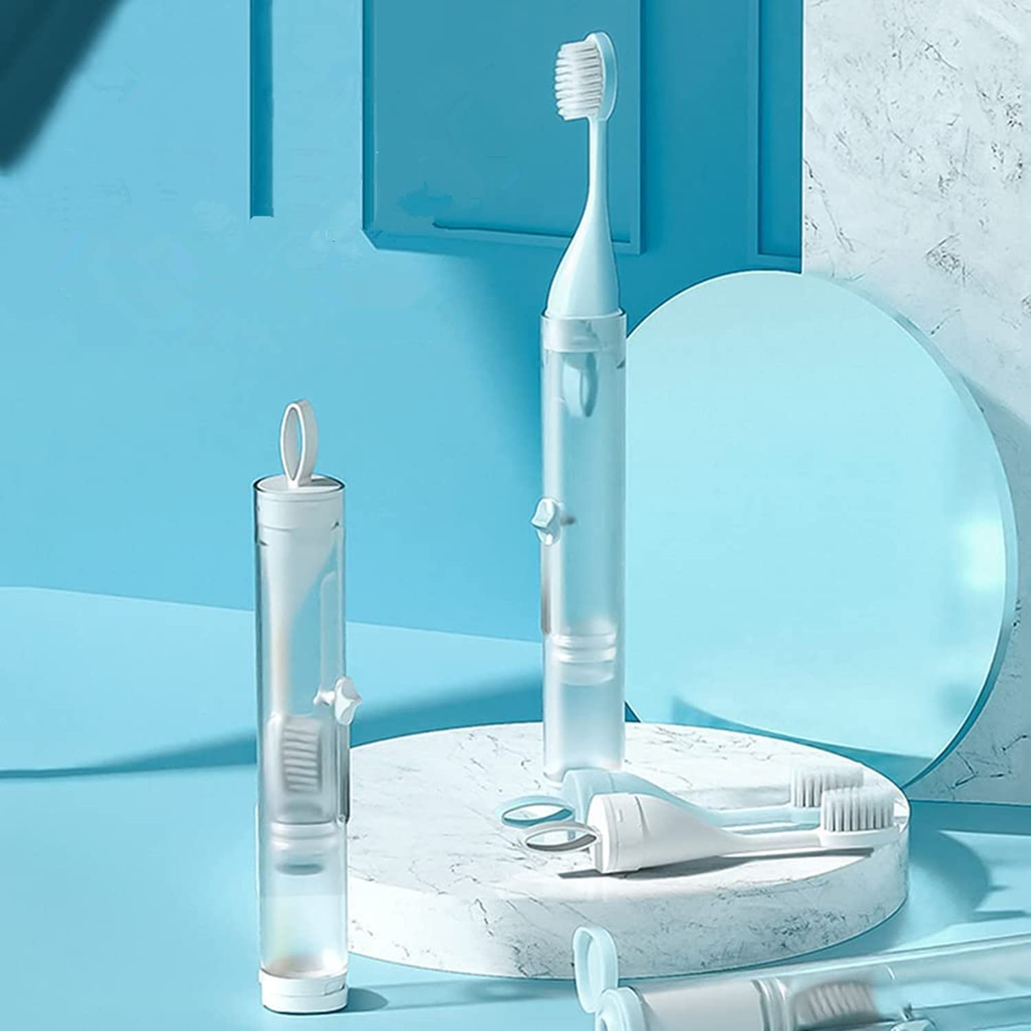 FSEN Portable Travel Toothbrush, 3 in 1 with Travel Case and Extra Soft Bristles and Built-in Refillable Toothpaste Tube kit,Camping Travel Essential Accessories