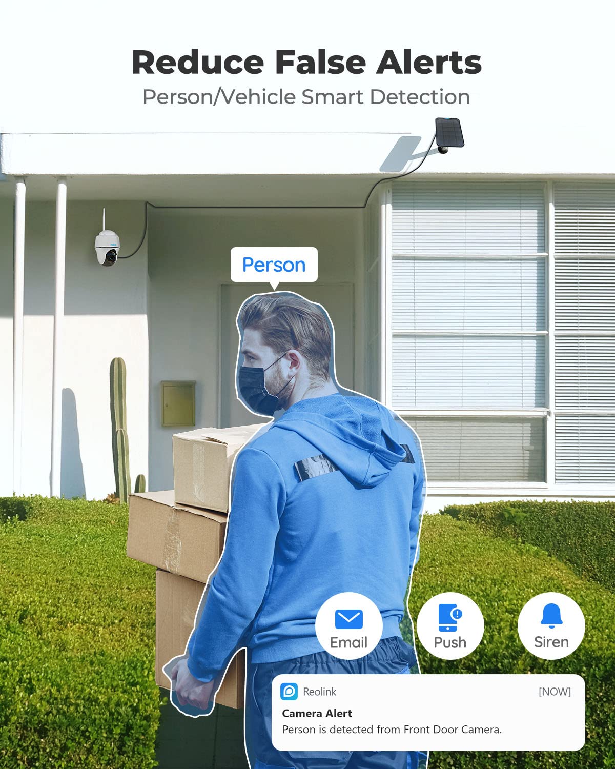 REOLINK 2K Cameras for Home Security Outside, Battery/Solar Powered, Smart Detection, 2-Way Audio, Compatible with Alexa, No Hub Needed, Local SD Storage, Argus PT+ Argus 2E+ Solar Panel