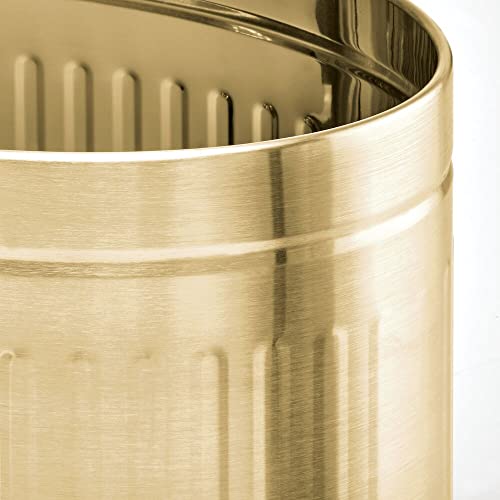 mDesign Slim Oval Steel Metal 2.25 Gallon/8.5 Liter Trash Can Wastebasket, Garbage Bin for Bathroom, Kitchen, Bedroom, Office - Hold Trash, Refuse, Garbage, Recycling, Oscar Collection, Soft Brass