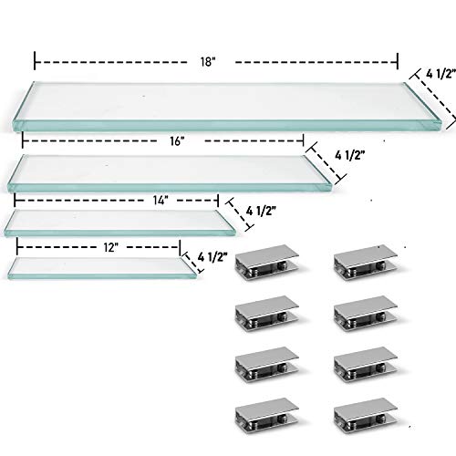 4 piece Floating Glass Shelves with Zinc Alloy Brackets β Bathroom, Office, Kitchen