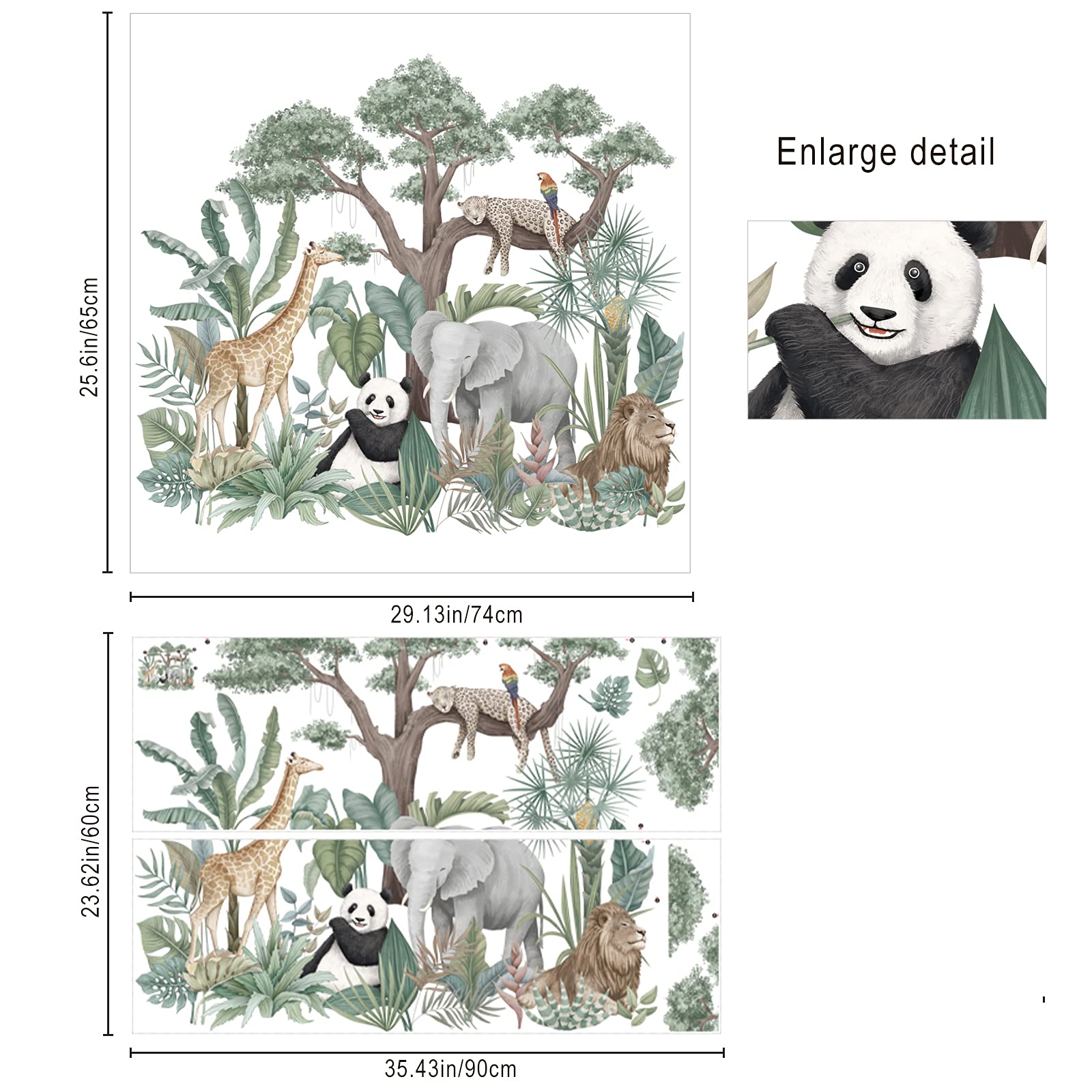 Tropical Green Plant Jungle Animal Wall Stickers, Removable Large Tree Vinyl Wallpaper Decal, DIY Art Murals for Kids Bedroom Nursery Home Decor (A)