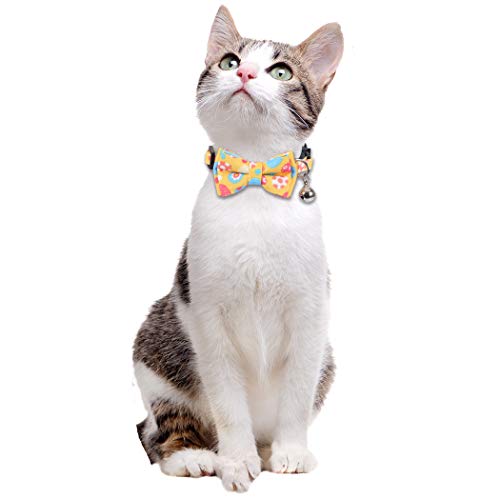 Lamphyface 2 Pack Easter Cat Collar with Cute Bow Tie and Bell Breakaway Adjustable Safety