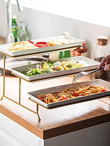 YHOSSEUN Large Tiered Serving Stand with Platters 3 Tier Serving Stand Serving Tray for Dessert Server Display Collapsible Sturdier Metal Rack