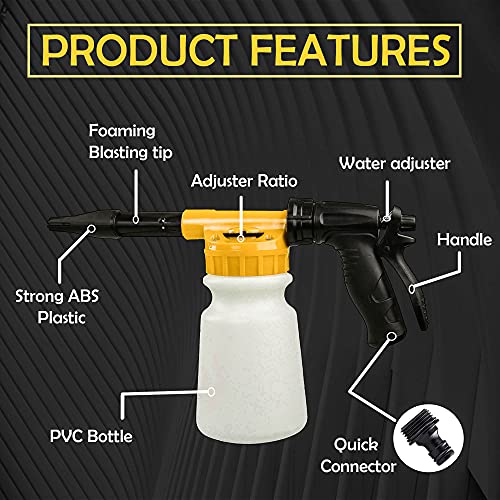 YunGuoGuo Foam Cannon for Garden Hose,Adjustment Ratio Dial Foam Gun,Car Wash Soap Spray Foamer Yellow