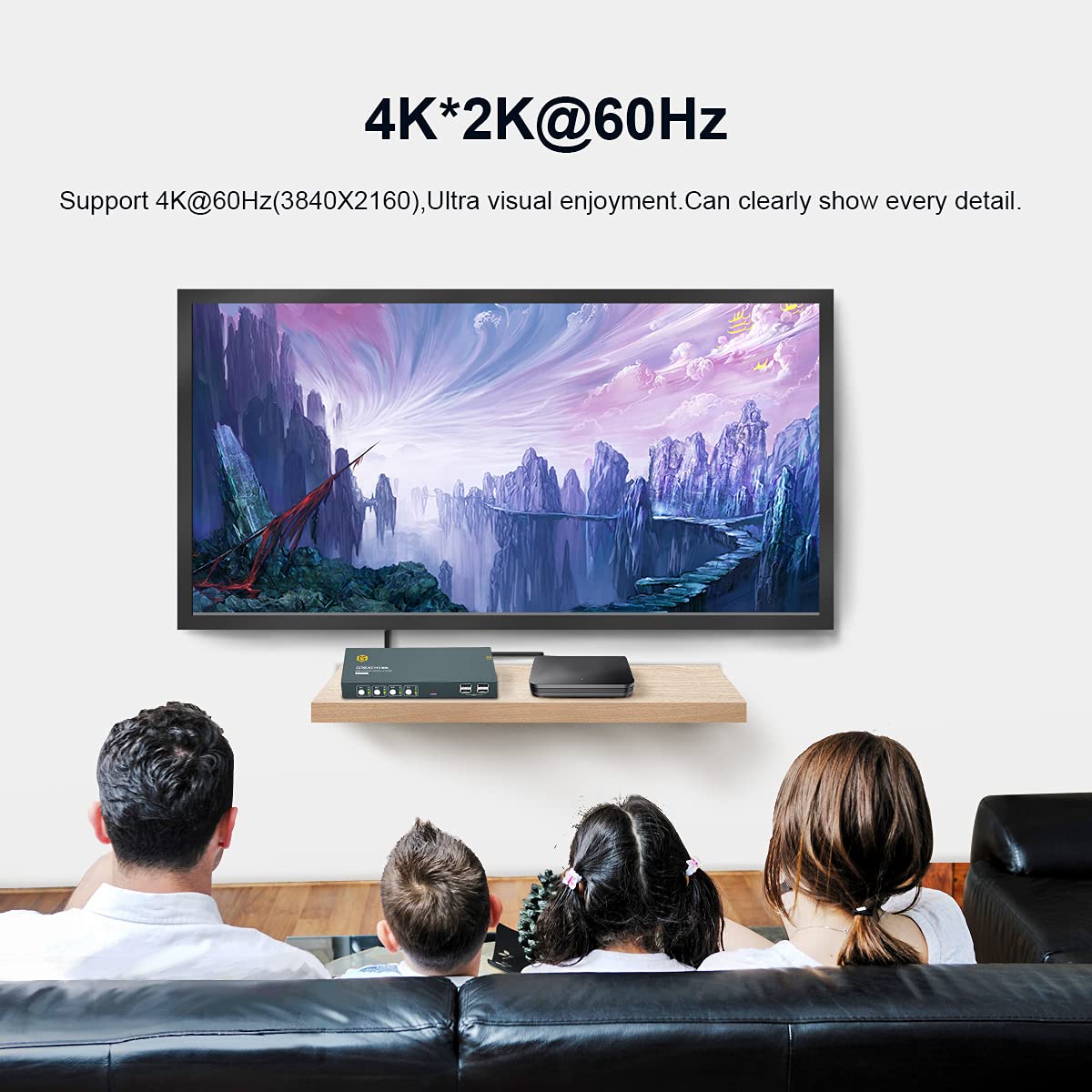 KVM Switch HDMI 4 Port, UHD 4K@60Hz Resolution YUV4:4:4 Downward Compatible,4 USB2.0,Support Printers and Other USB Devices, One Key to Switch,with All Needed Cables(4X1 4k@60Hz)