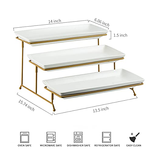 YHOSSEUN Large Tiered Serving Stand with Platters 3 Tier Serving Stand Serving Tray for Dessert Server Display Collapsible Sturdier Metal Rack