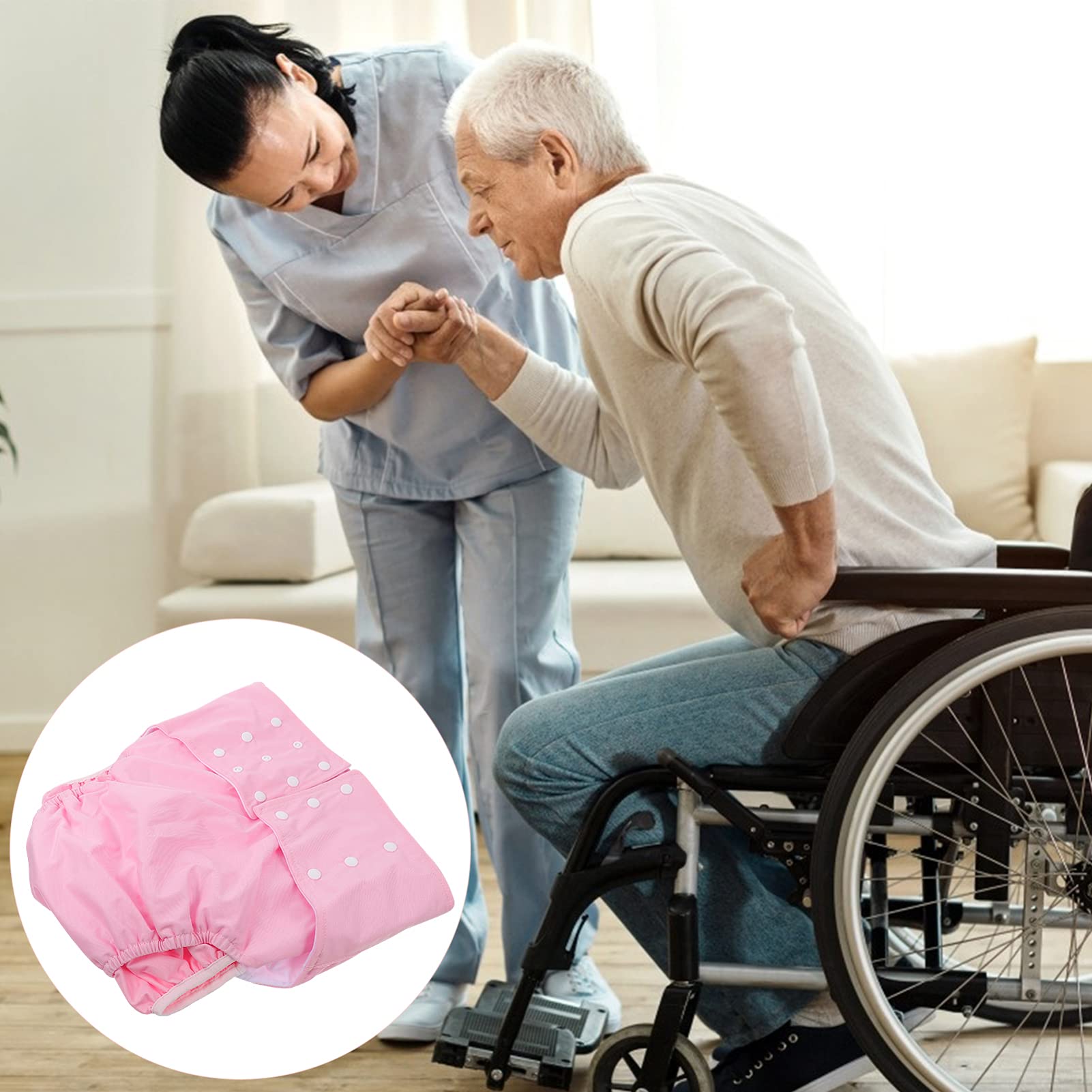 DOITOOL Washable Nappy Cover Diaper Pants Cotton Adult Reusable Nappy Cover Diaper Pant Cloth Incontinence Underwear for The Elderly and Disabled Pink