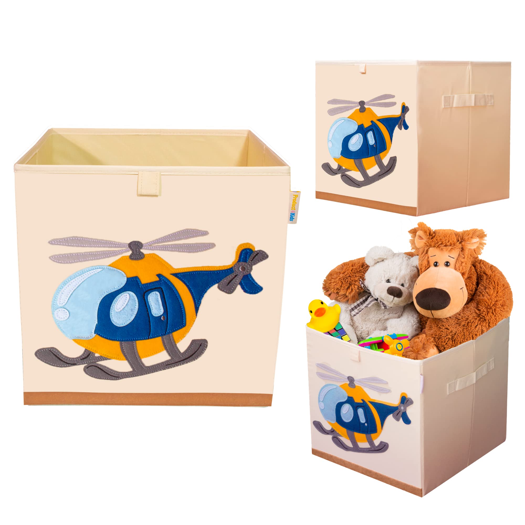 Product 4 Kids - Washable Cube Storage Organizer Bins, Foldable Canvas Toy Organizers and Storage for Toys, Books, Clothes- Kids Storage Bins for Bedroom or Playroom-13x13x13 Inch (Helicopter)