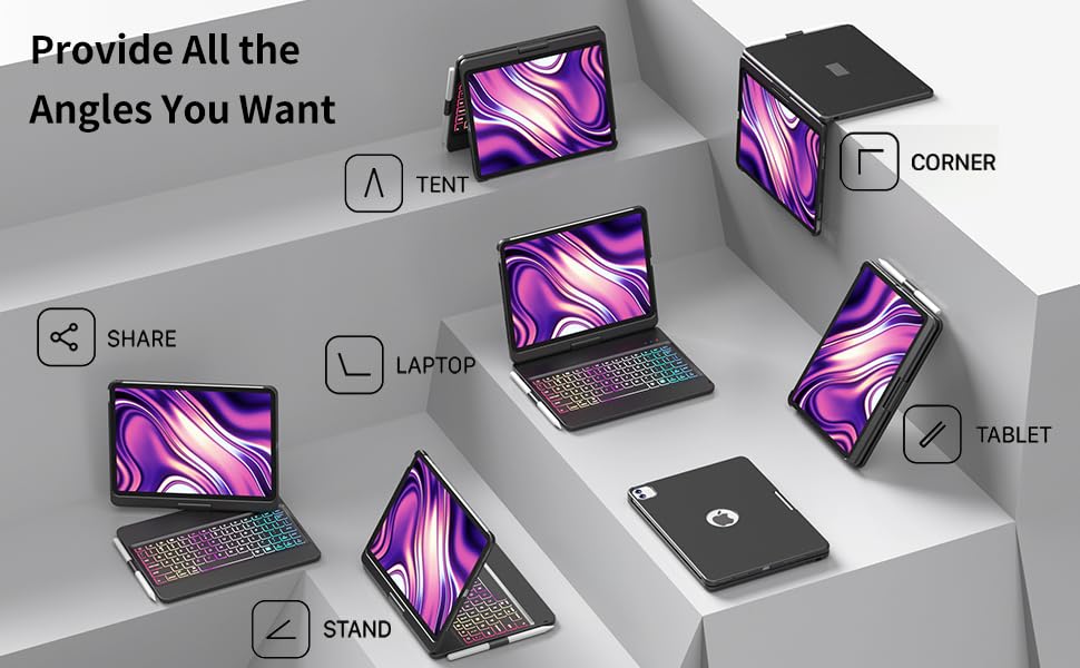 GGH Touch iPad Keyboard Case Air 13 (M2) 2024 &12.9 iPad Pro (4th, 3rd Gen),360°Rotatable Protective Cover Multi-Touch Trackpad Keyboard Case with Pencil Holder