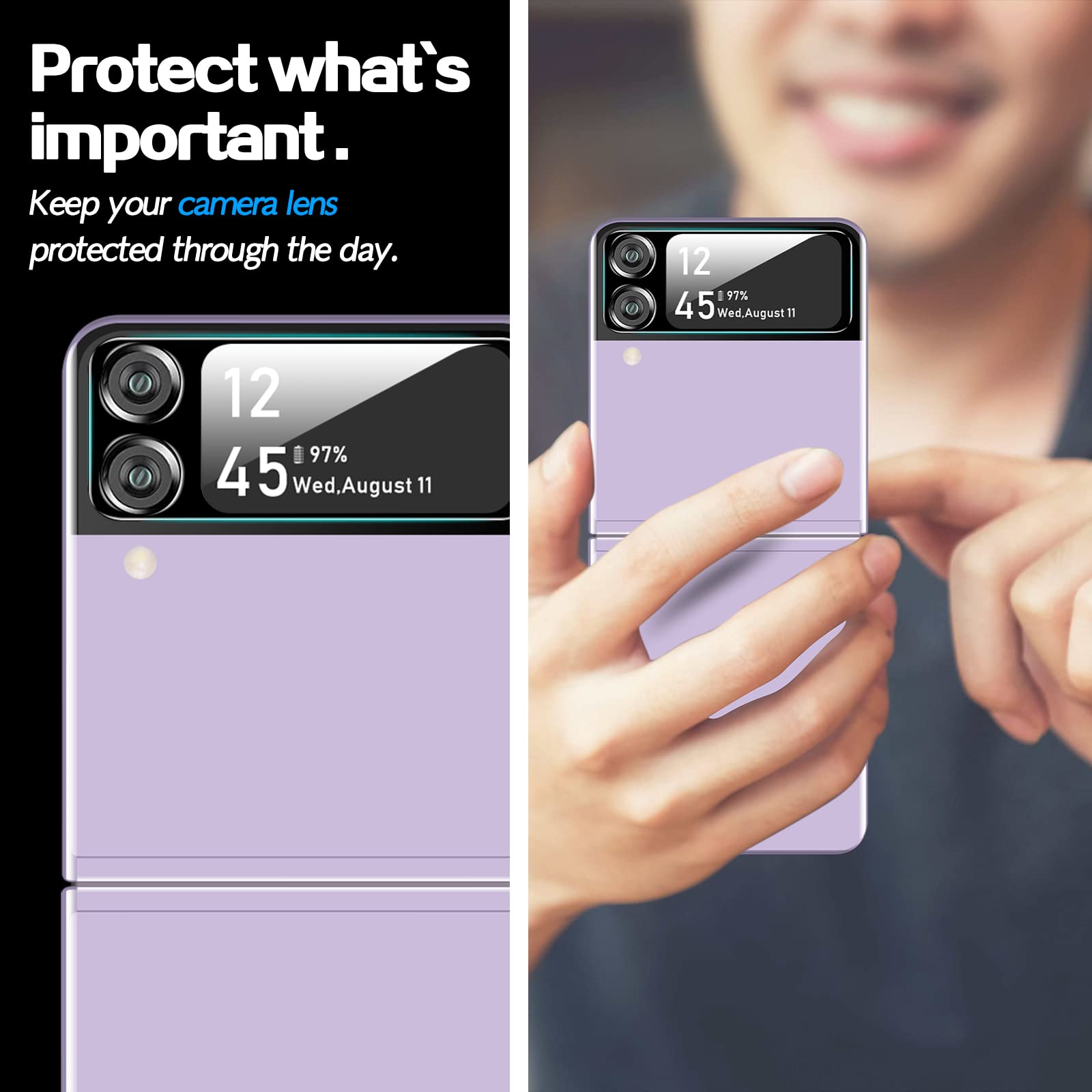 YWXTW [2+2 Pack] for Samsung Galaxy Z Flip 3 Inside EPU Screen Protector + Camera Lens Protector Tempered Glass, Upgraded Ultra-Thin Bubble Free HD Clarity Protective Coverage Scratch Resistant