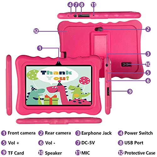 2023 Kids Tablet 7 inch Display Tablet for Toddlers, 32GB ROM, 2GB RAM Android 11.0 Tablet with Parental Control, Educational Games, WiFi, Bluetooth, Dual Camera, Kids Learning TV, Included Case
