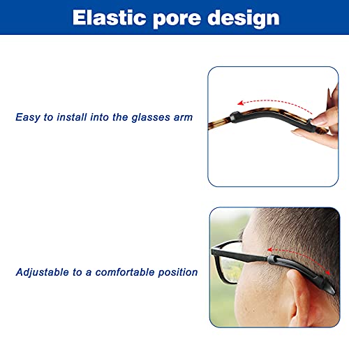 6 Pairs Silicone Eyeglasses Temple Tips Sleeve Retainer, Anti-Slip Elastic Glasses Ear Grip Comfort Eyeglasses Retainers Behind The Ears for Reading Glasses Sunglasses (Black)