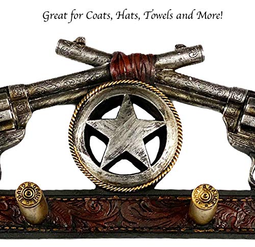 Urbalabs Six Shooter Western Coat Hanger Towel Hook Country Decor Wall Coat Rack Hanging Hooks Key Holder Mounted Decorative Cowboy Hat Rack Rustic Home Gun Decor (Double Pistol Shotgun Shell)