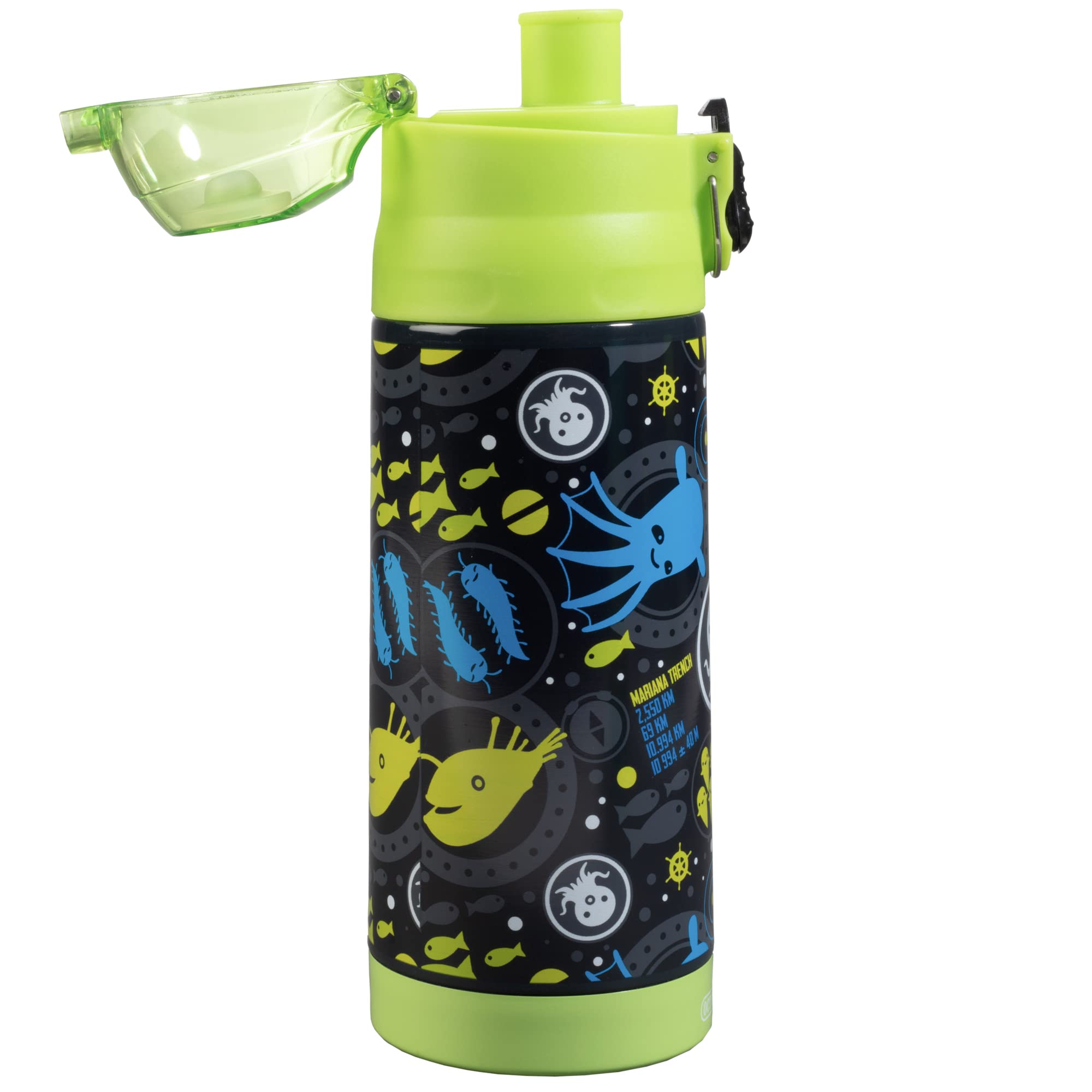Octonauts Above & Beyond Stainless Steel 13 oz Reusable Water Bottle for Kids, Lime- Double Wall Insulated, Spill Proof Lid w/Built-in Straw-Keep Liquids Hot or Cold For Hours-Fits Most Lunch Bags
