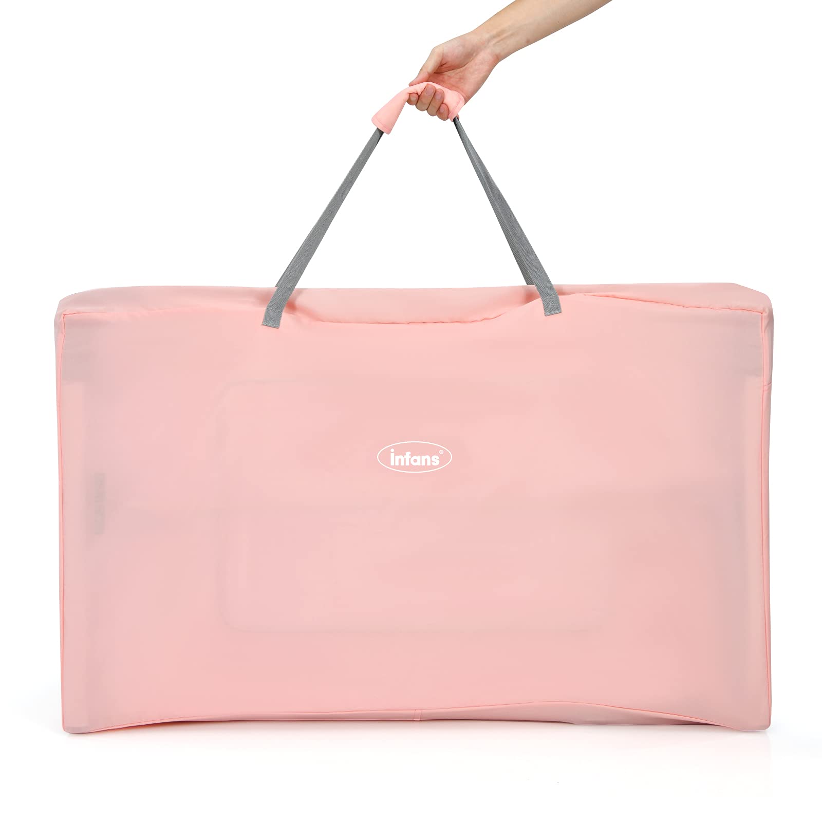 INFANS Baby Bassinet Bedside Crib, Newborn Sleeper w/Large Storage Basket, Adjustable Heights, Detachable &Washable Mattress, Breathable Mesh, Straps, Easy Moving Bed Side (Pink)