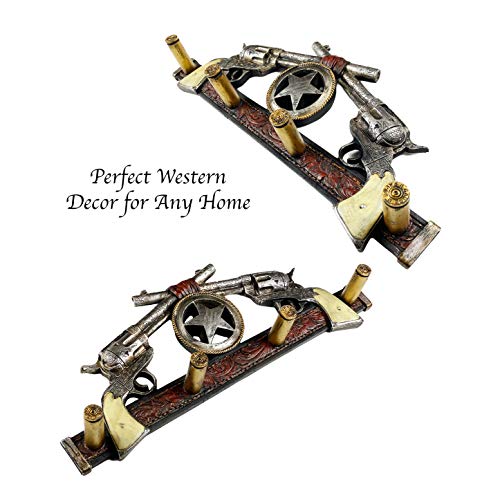 Urbalabs Six Shooter Western Coat Hanger Towel Hook Country Decor Wall Coat Rack Hanging Hooks Key Holder Mounted Decorative Cowboy Hat Rack Rustic Home Gun Decor (Double Pistol Shotgun Shell)