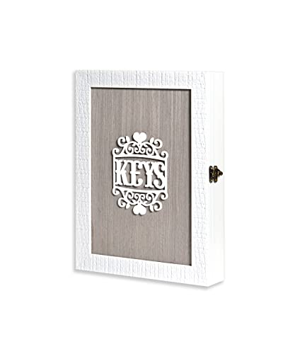 Velista Wooden Key Box Wall Mount – Cute and Rustic Decorative Key Cabinet – Premium Cabinet Key Holder with 6-Hooks - Small White Key Holder Box - Farmhouse Wall Décor – Vintage Key Rack Cabinet