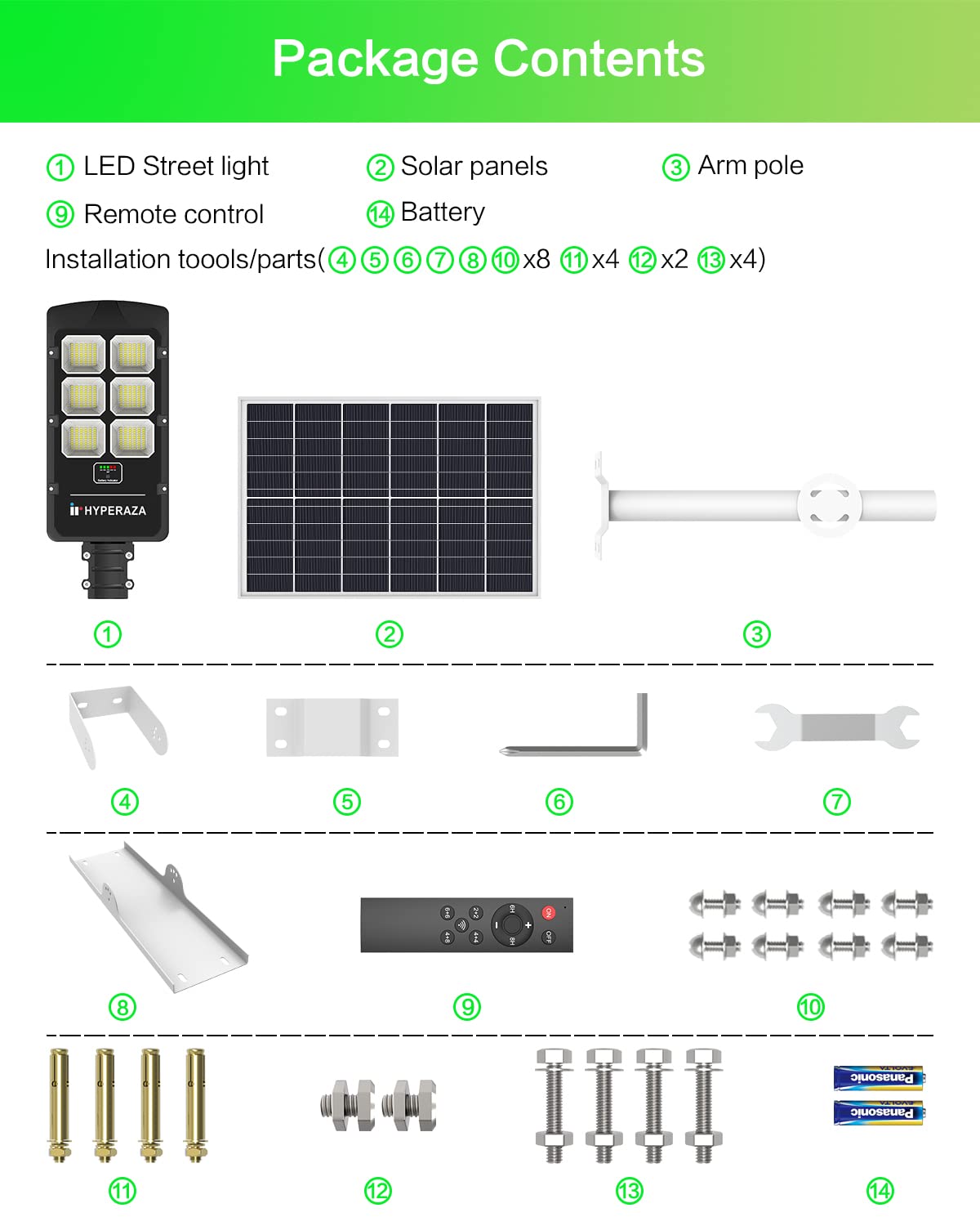 HYPERAZA Solar Street Light, 600W Solar Pole Lights Outdoor Dusk to Dawn Solar Flood Light with Remote Control IP66 6500K, Super Bright Solar Powered Lighting for Garage, Garden, Street