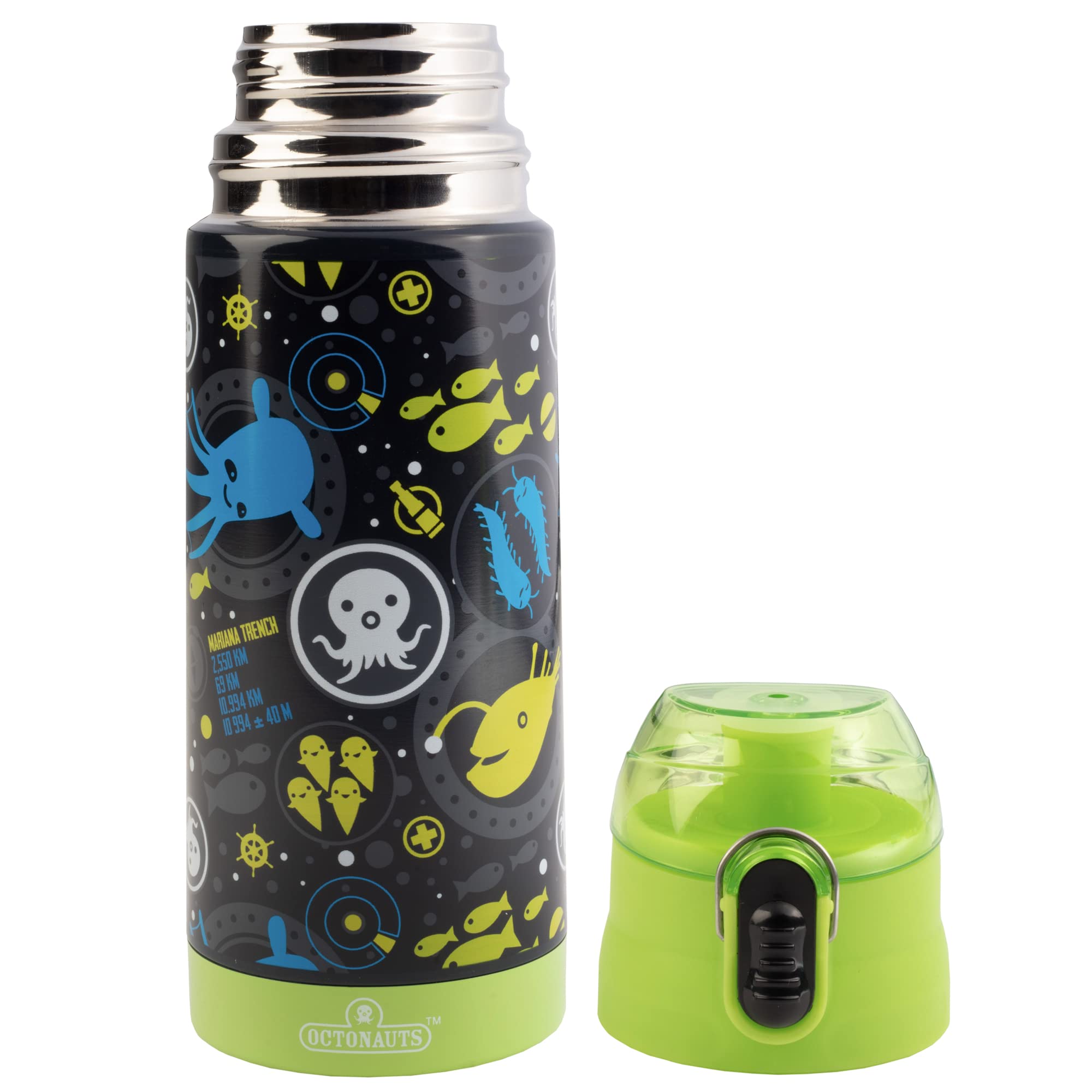 Octonauts Above & Beyond Stainless Steel 13 oz Reusable Water Bottle for Kids, Lime- Double Wall Insulated, Spill Proof Lid w/Built-in Straw-Keep Liquids Hot or Cold For Hours-Fits Most Lunch Bags