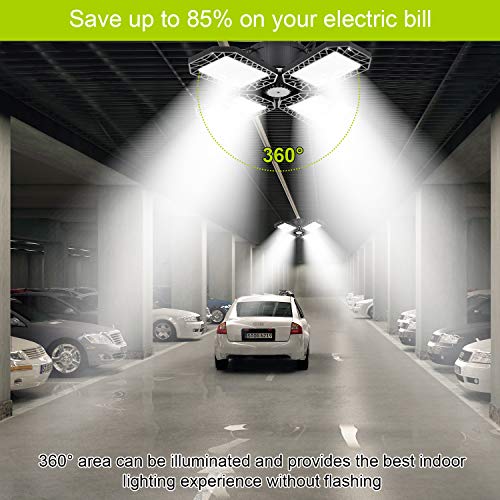 Mefflypee 2 Pack LED Garage Lights, 120W Deformable LED Garage Ceiling Lights with 4 Adjustable Panels, 12000LM E26 LED Shop Lights for Garage, Basement, Barn, High Bay Light (2 Pack)