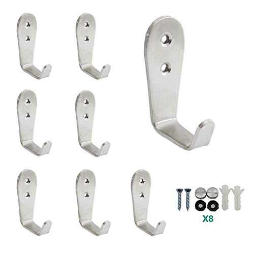 Ulifestar Stainless Steel Coat Hooks, Heavy Duty Metal Hooks for Hanging Towels Keys Hats,Kitchen Bathroom Wall Mounted Hanger Hooks Indoor and Outdoor Hooks with Installation Screws 8 Pack