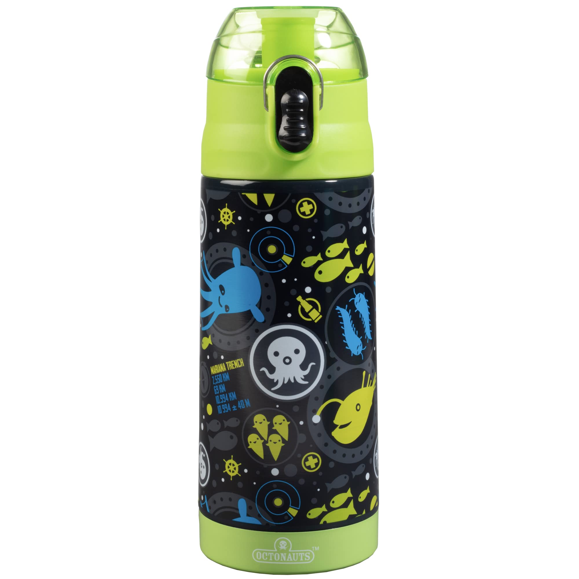 Octonauts Above & Beyond Stainless Steel 13 oz Reusable Water Bottle for Kids, Lime- Double Wall Insulated, Spill Proof Lid w/Built-in Straw-Keep Liquids Hot or Cold For Hours-Fits Most Lunch Bags