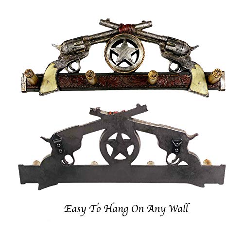 Urbalabs Six Shooter Western Coat Hanger Towel Hook Country Decor Wall Coat Rack Hanging Hooks Key Holder Mounted Decorative Cowboy Hat Rack Rustic Home Gun Decor (Double Pistol Shotgun Shell)