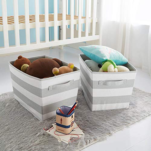 Urban Shop Tapered Rugby Stripe, Set of 2 Storage Cube with Handle, Grey