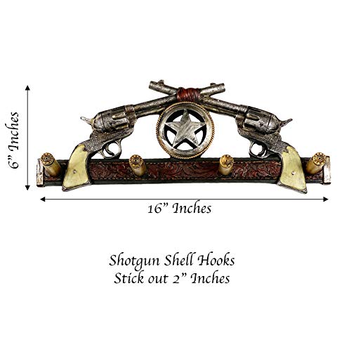 Urbalabs Six Shooter Western Coat Hanger Towel Hook Country Decor Wall Coat Rack Hanging Hooks Key Holder Mounted Decorative Cowboy Hat Rack Rustic Home Gun Decor (Double Pistol Shotgun Shell)