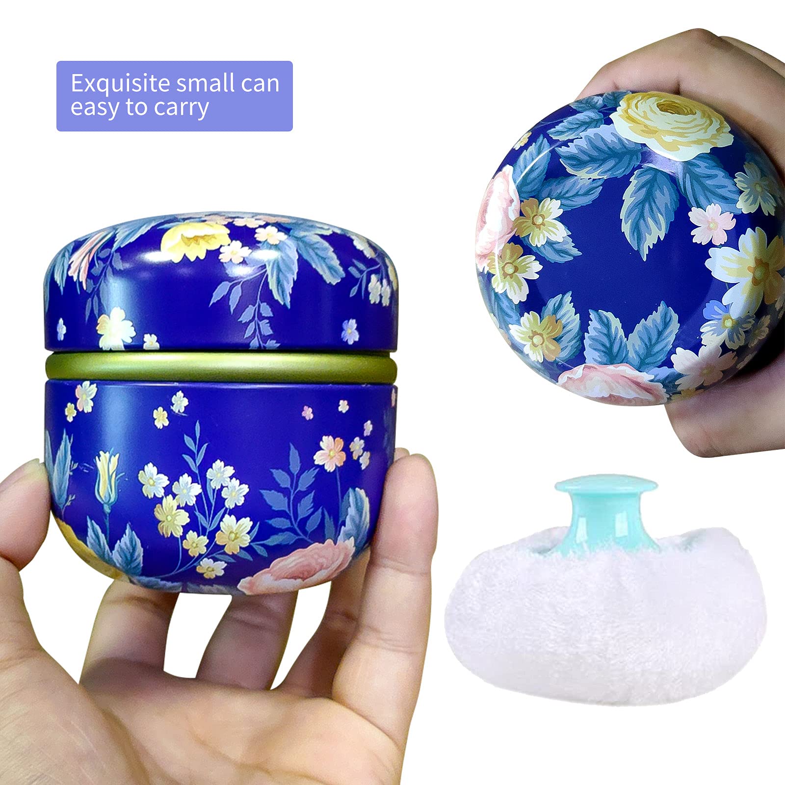 Topwon Body Powder Container with Powder Puff for Baby Women Talc Free Dusting Loose Powder Case Home Travel Powder Box (2 Pack)