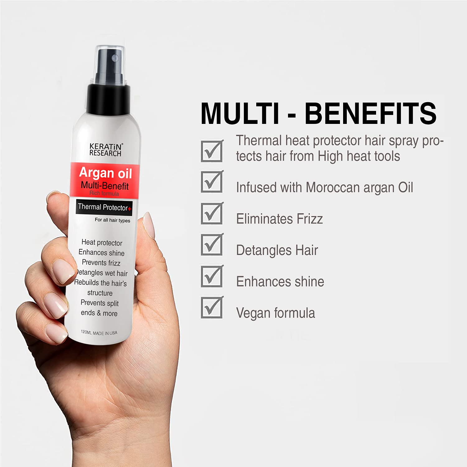 Thermal Hair Protector Spray - Enhances Shine, Eliminates Frizz, Detangles, Prevents Split Ends, Replenishes Nutrients, Heat Activated for Styling