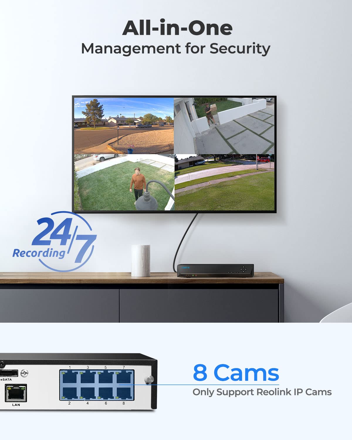 REOLINK 4K Outdoor Security Camera System, RLC-820A (Pack of 2) Bundle with one PoE 4K 8 Channel PoE NVR Pre-Installed 2TB Hard Drive, Smart Human/Vehicle Detection, Remote Playback, 24/7 Recording