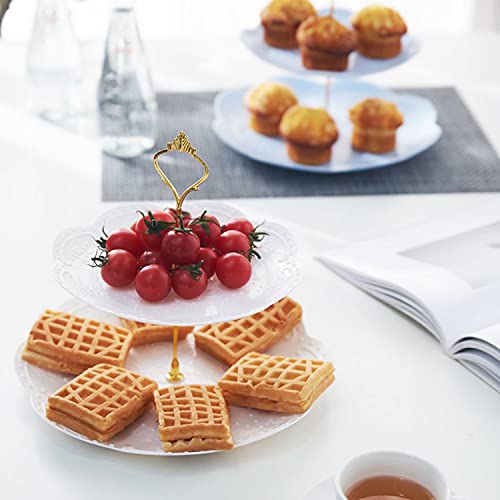 Tosnail 3 Pack 3 Tiers White Plastic Cupcake Stand Dessert Stand Tiered Serving Trays with Gold Rod - Round, Square, Flower