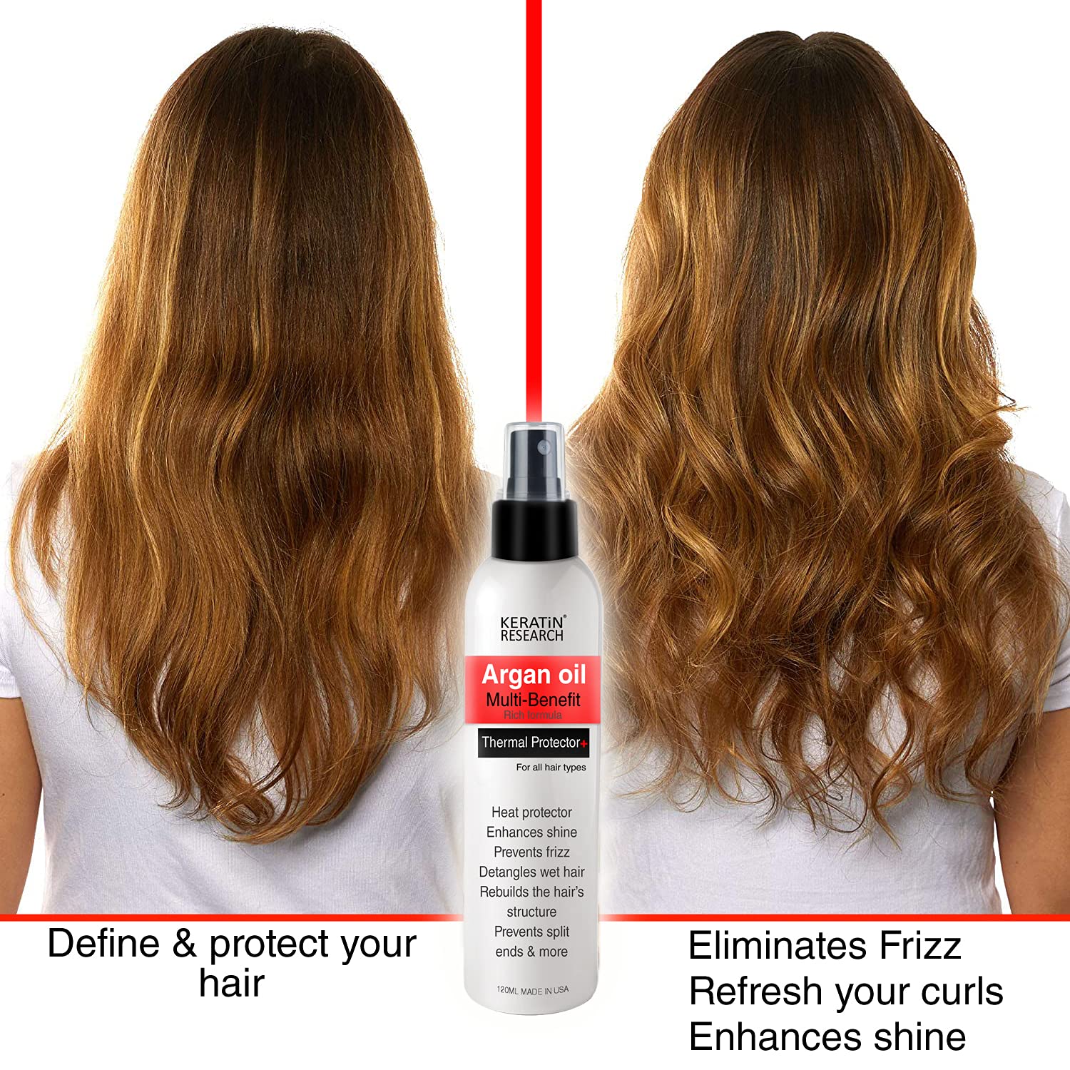Thermal Hair Protector Spray - Enhances Shine, Eliminates Frizz, Detangles, Prevents Split Ends, Replenishes Nutrients, Heat Activated for Styling