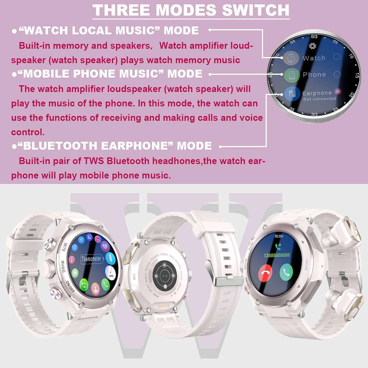 Desong Smart Watch with Earbuds, 3 in 1 Round Fitness Tracker,1.28inch Smartwatch for Men,Answer/Make Call,Recording,Sleep Monitor,Sports Smart Watch Long Time Standby