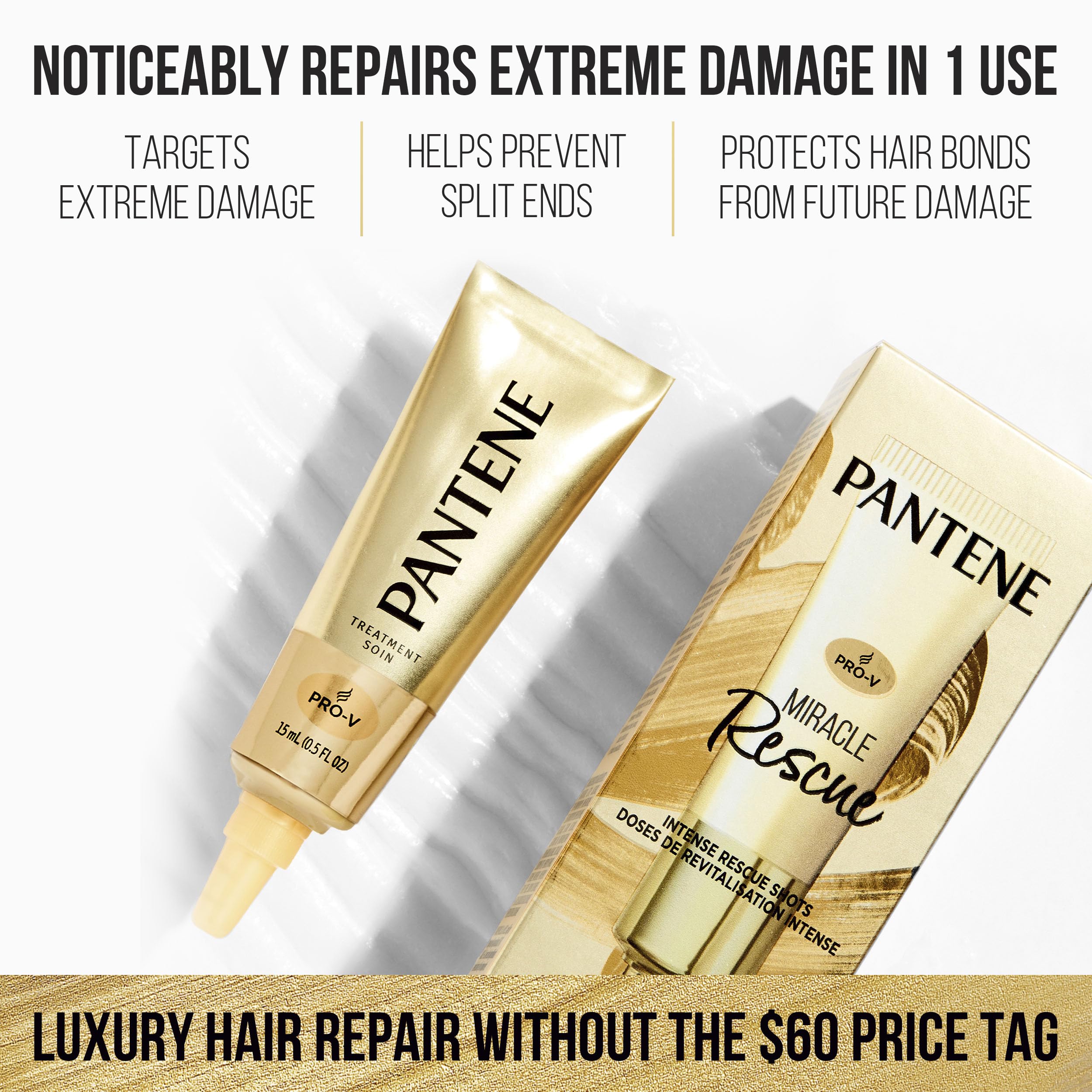 PANTENE PRO-V Smooth & Sleek Conditioner, 25.1 oz, Twin Pack and Intense Rescue Shot Treatment 0.5 oz for dry hair