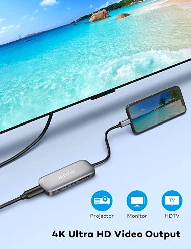 HooToo USB C Hub, 6-in-1 USB C Adapter with 4K USB C to HDMI, 3 USB 3.0 Ports, SD Card Reader, Pd Charging Port for MacBook/Pro/Air (2018), Chromebook, and More USB C Devices (Grey), silver