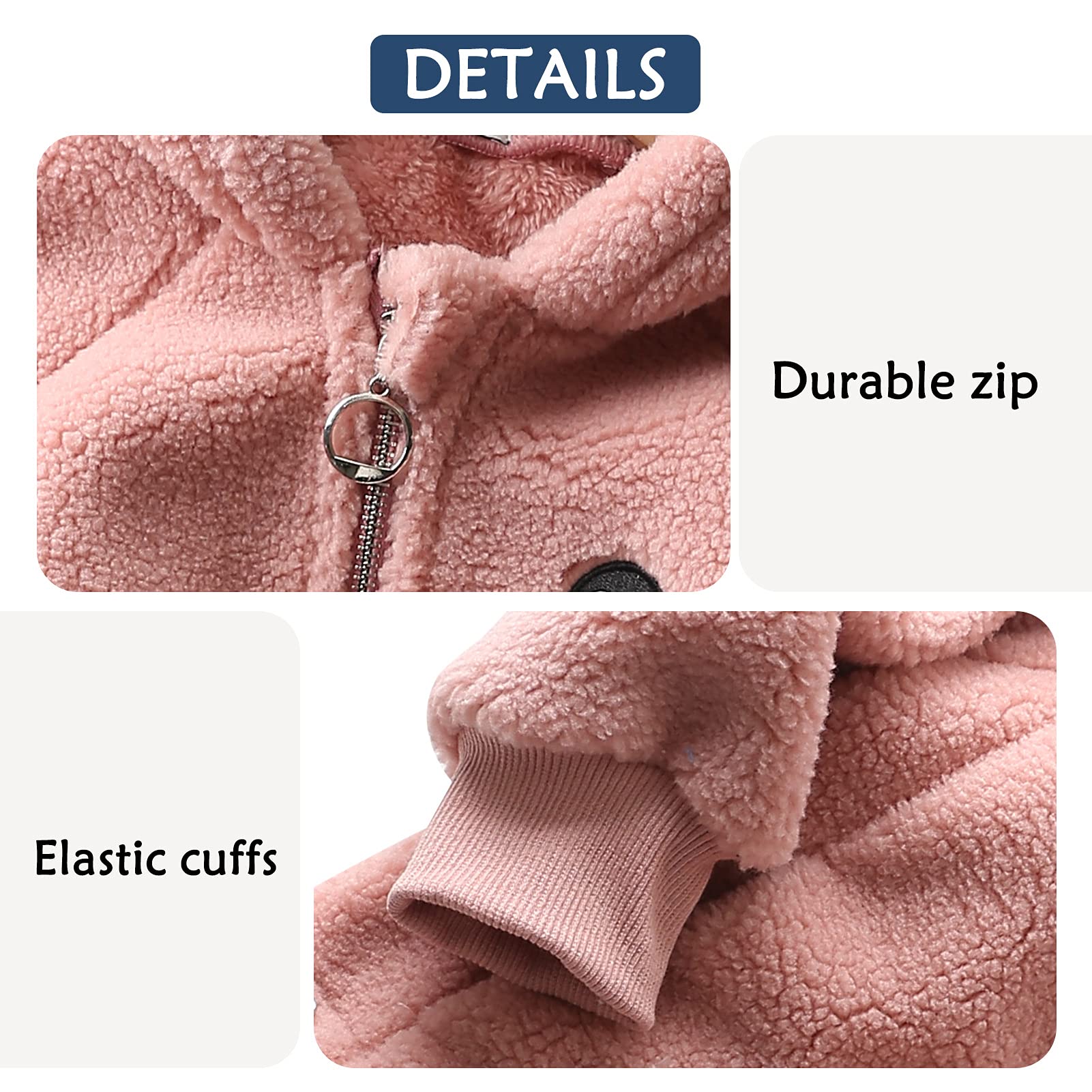 Baby Soft Fleece Sweater Jacket Adorable Cartoon Fleece Jacket Long Sleeve Hooded Jacket Solid Color Outwear Coat Zipper Up for 7-8Years