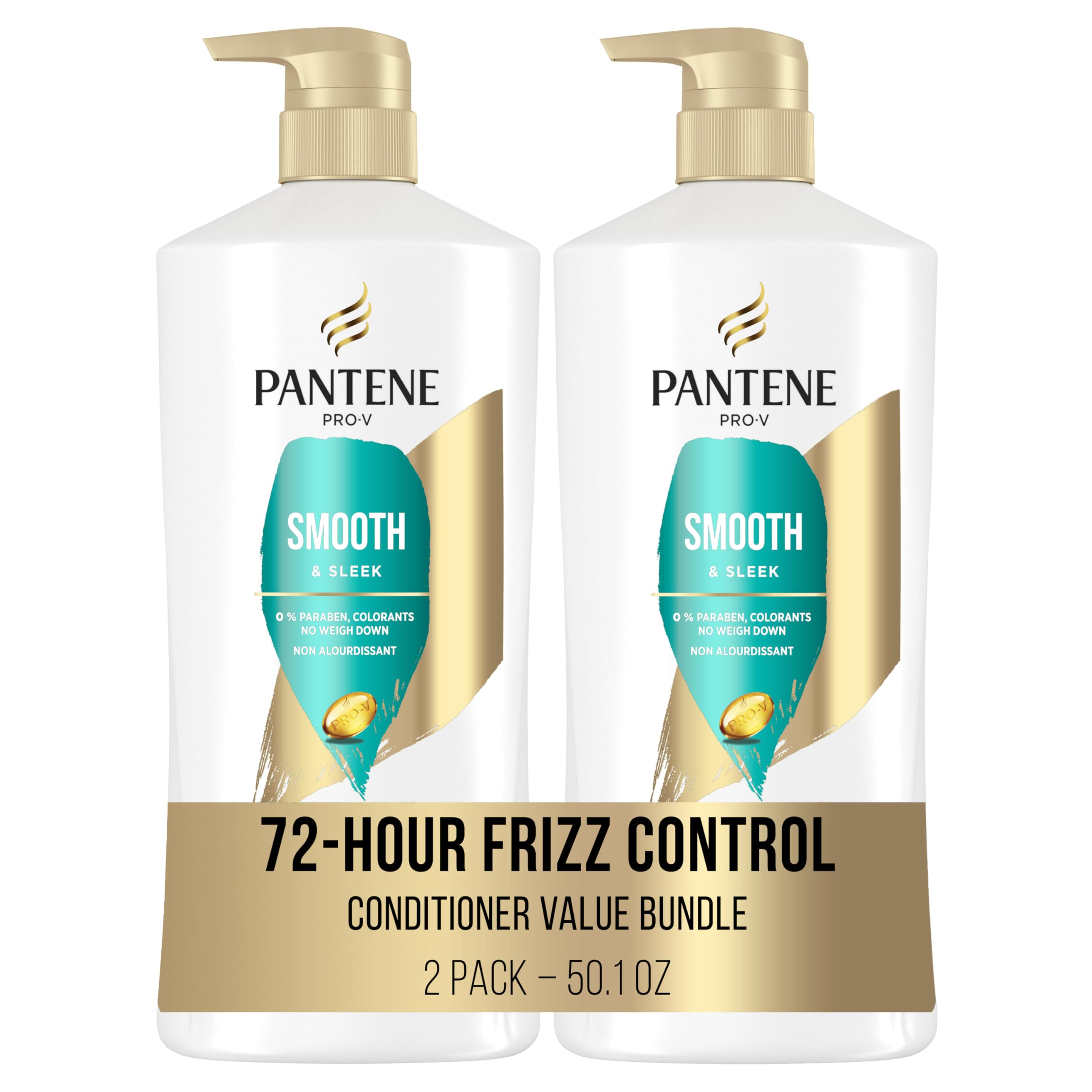 PANTENE PRO-V Smooth & Sleek Conditioner, 25.1 oz, Twin Pack and Intense Rescue Shot Treatment 0.5 oz for dry hair