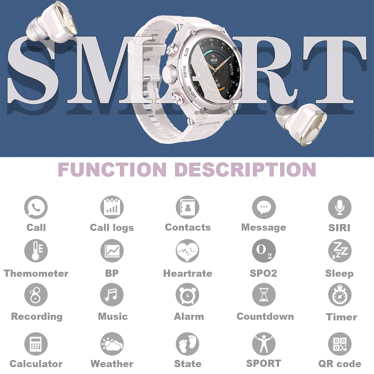 Desong Smart Watch with Earbuds, 3 in 1 Round Fitness Tracker,1.28inch Smartwatch for Men,Answer/Make Call,Recording,Sleep Monitor,Sports Smart Watch Long Time Standby