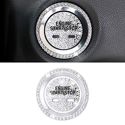 CARFIB Car Interior Bling Accessory for Cadillac CT6 CTS Escalade SRX XT5 XTS Ignition Button Ring Push Engine Start Stop Decal Sticker Cover Parts Decoration Men Women Zinc Alloy Crystal Silver 2Pcs