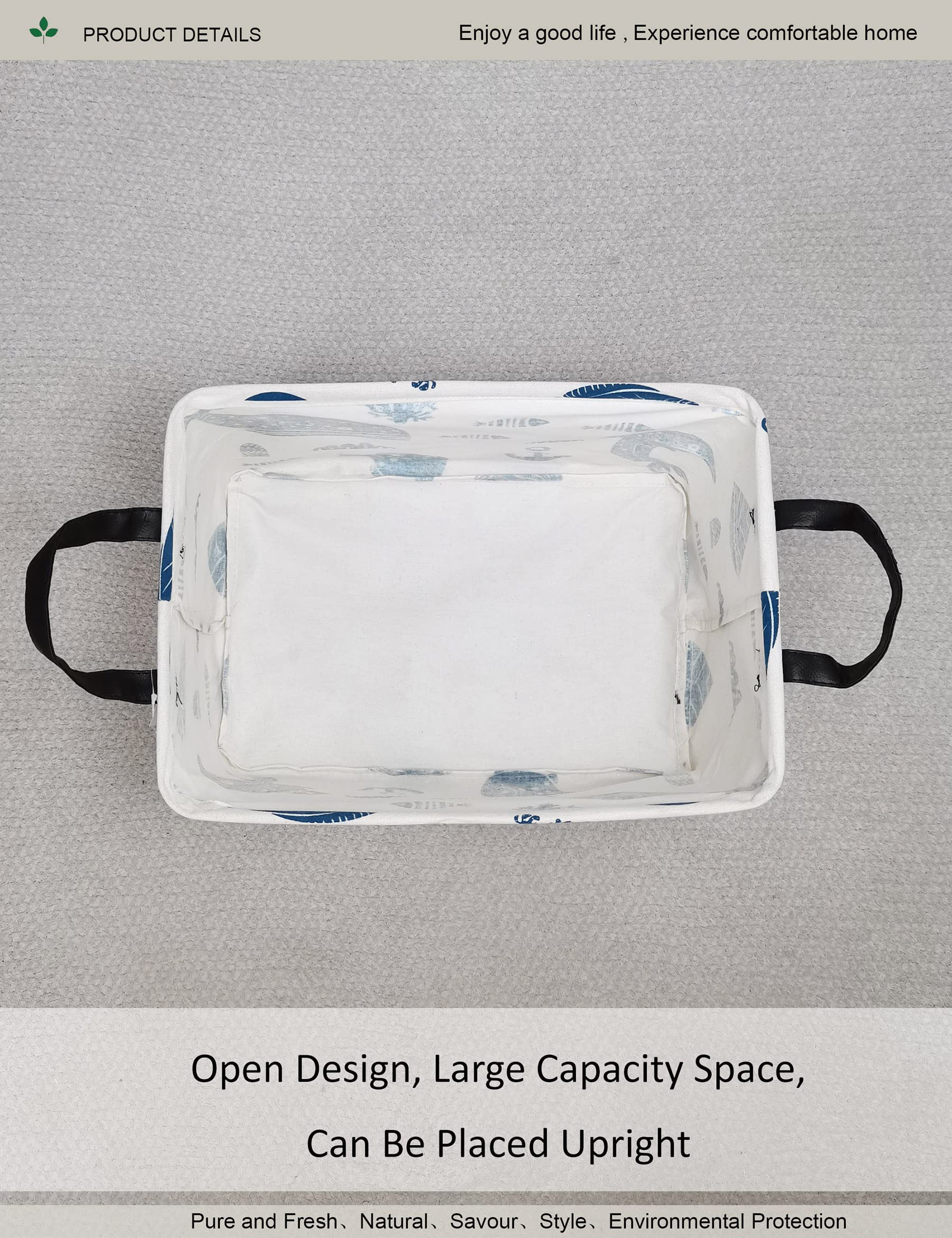 ONOEV Rectangular Folding Laundry Basket, Canvas Basket,Nersury Hamper,Suitable for Children,Office,Bedroom,Clothes,Toys Storage (Blue Whale), 14.9L x10.2Wx9.05H''