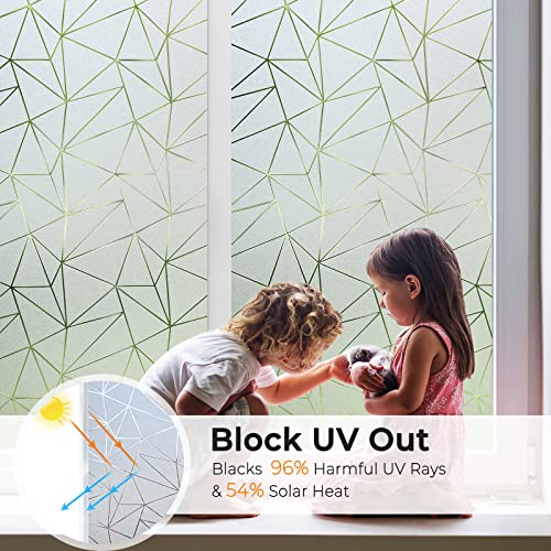 Beautysaid Window Privacy Film Frosted Glass Window Stickers: Bathroom Frosting Sun Blocking Static Cling Non-Adhesive Vinyl Removable Decorations Covers for Home Office 17.5x78.7inch