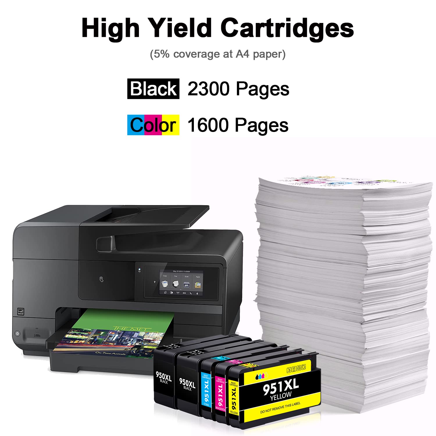 Dam Aila Ink Cartridge 950 Compatible for 950 Ink Cartridge with HP OfficeJet Pro 8600(2 Black, 1 Cyan, 1 Magenta, 1 Yellow, 5 Pack)